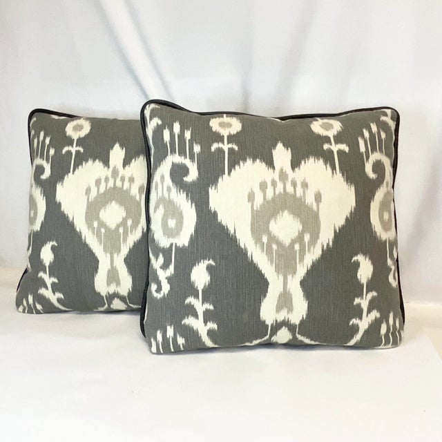 1990s Boho Chic Ikat Feather Filled Decorative Pillows - a Pair | Chairish