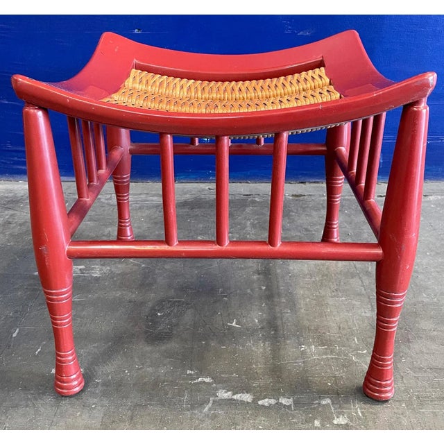 Chinese Red Lacquer With Caning Thebes Stool From the Madeline Stuart ...