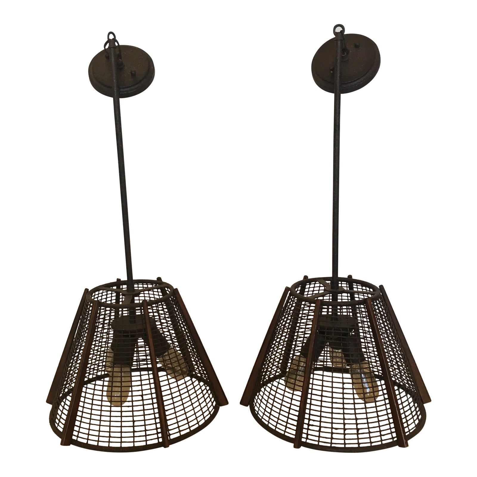 Metal Industrial Hanging Light Fixtures - a Pair | Chairish