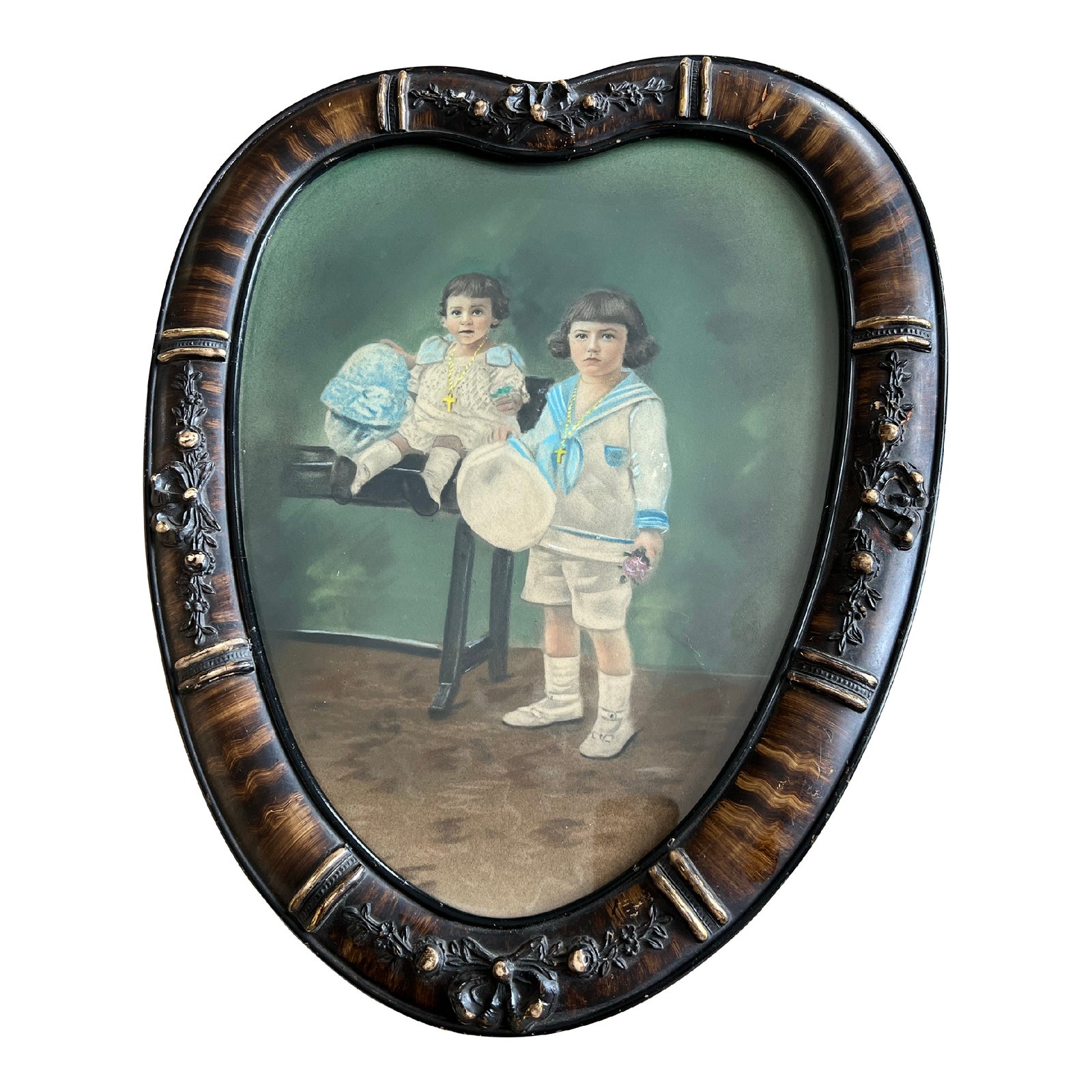 1980s Heart Shaped Tiger Stripe Wooden Picture Frame | Chairish