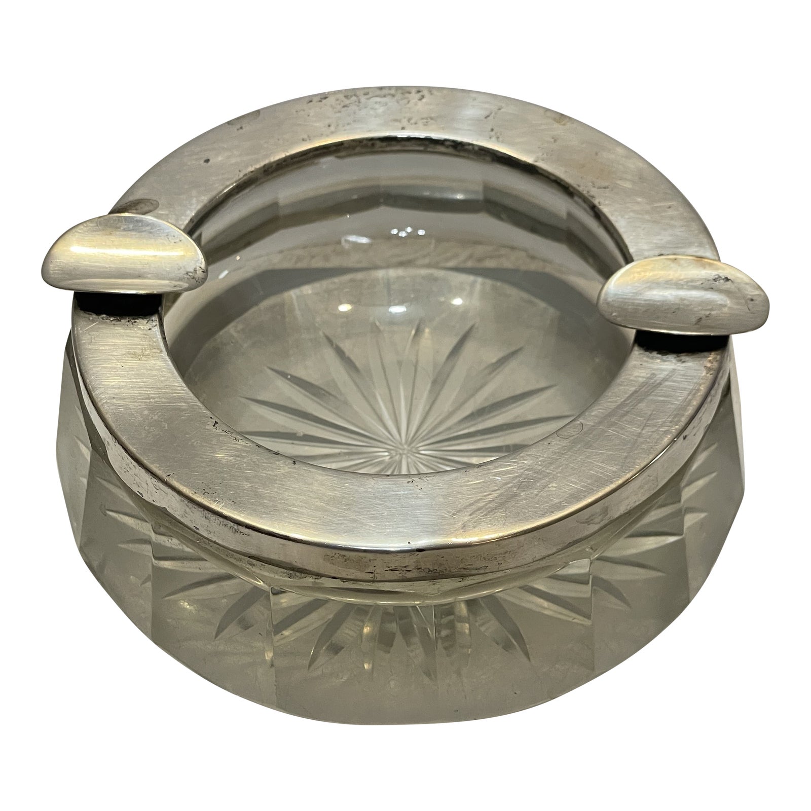 Antique Art Deco 800 Sterling Silver Clear Crystal Cut Glass Cigar ...