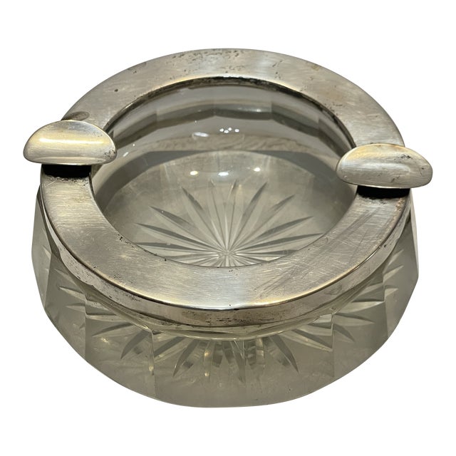 Antique Art Deco 800 Sterling Silver Clear Crystal Cut Glass Cigar ...