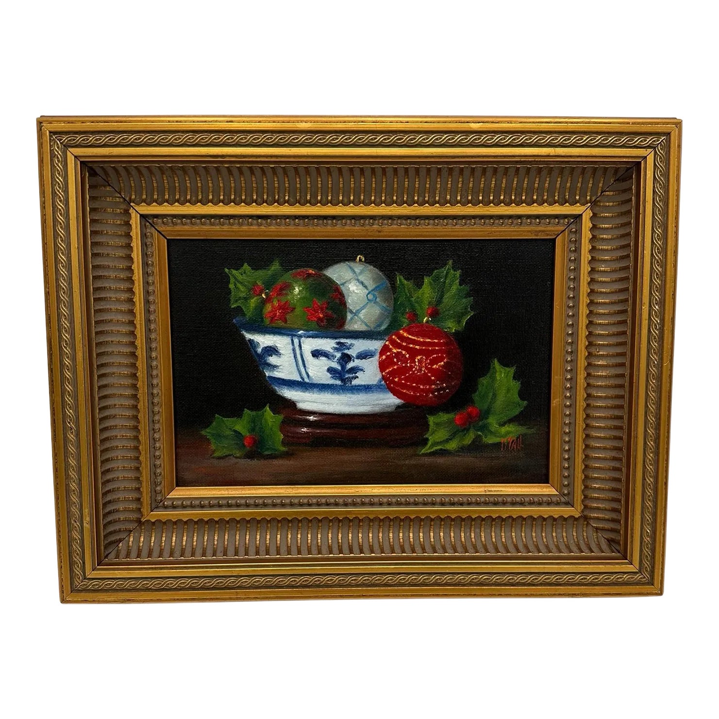 Original Christopher McCall Blue and White Holiday Oil Painting in ...