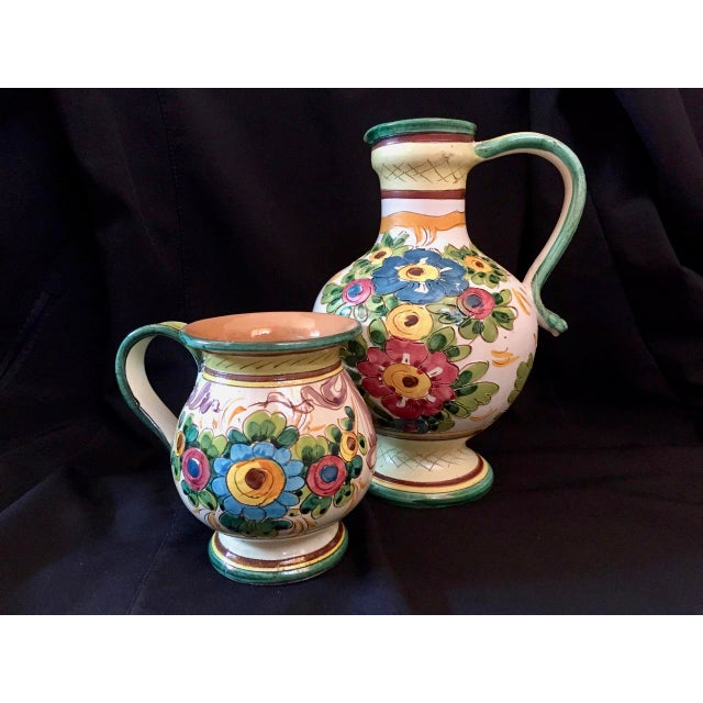 1970s Vintage Italian Pottery Floral Sgraffito Set - Pitcher & Vase- 2 ...