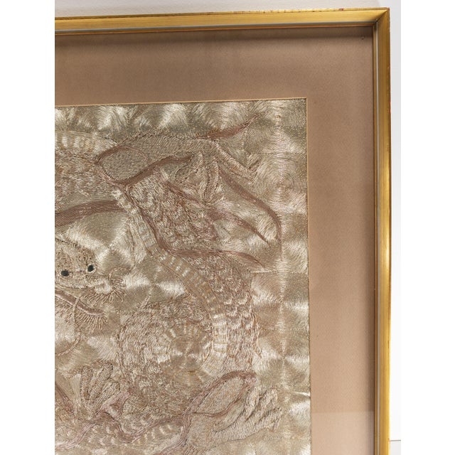 19th Century Japanese Gold Silk Thread Embroidery With Dragon | Chairish