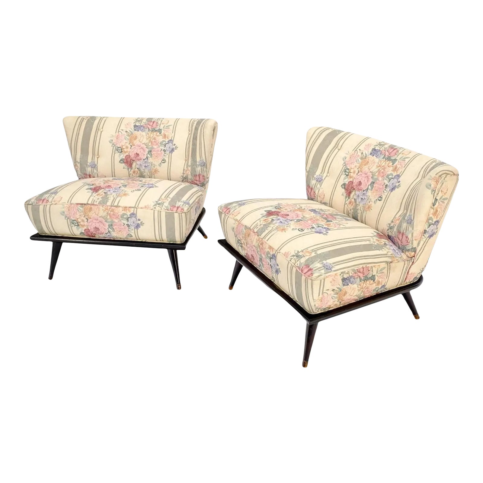 Pair of Wide Fan Back Shape Cone Leg Lounge Chairs | Chairish