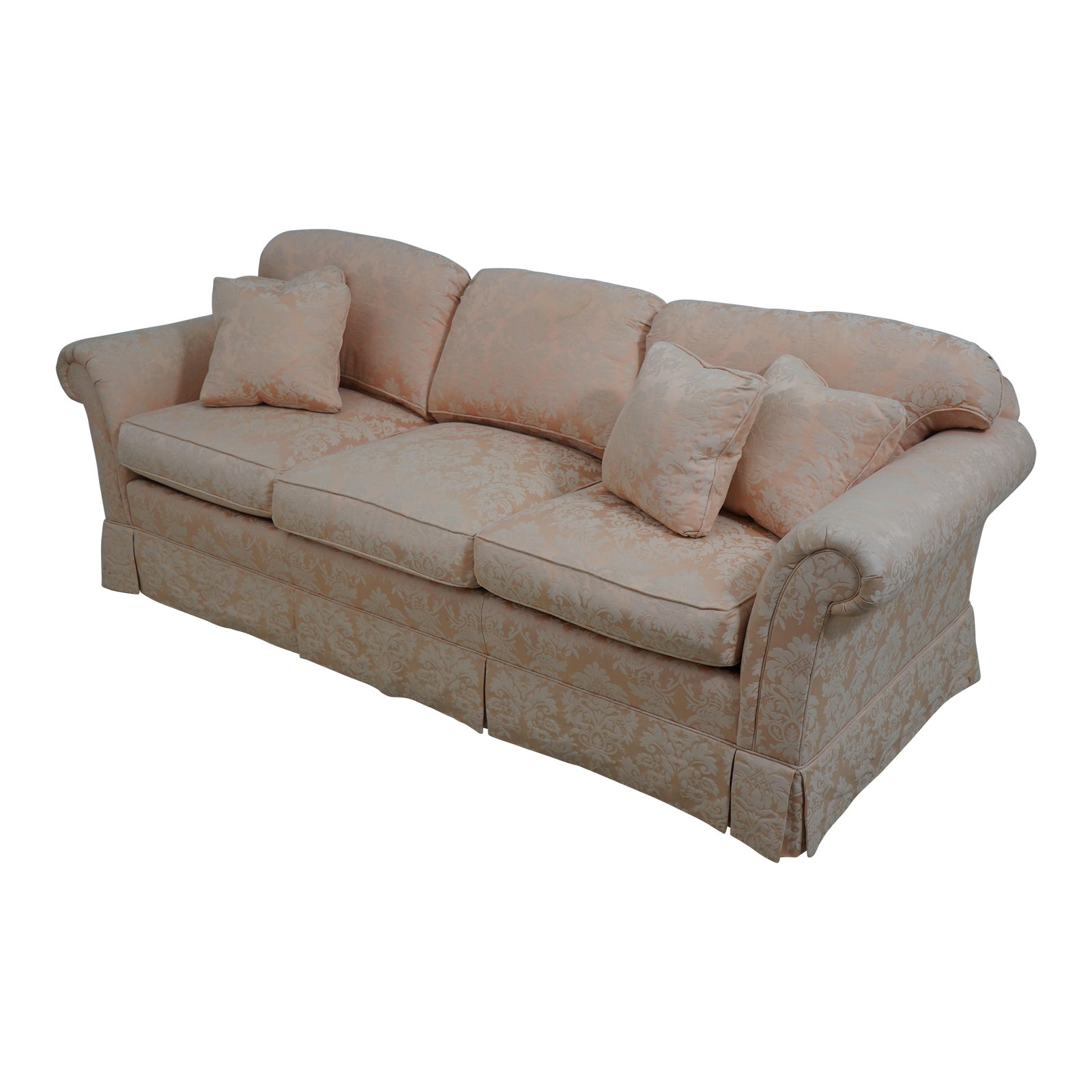 Kittinger Peach Damask Upholstered Sofa | Chairish