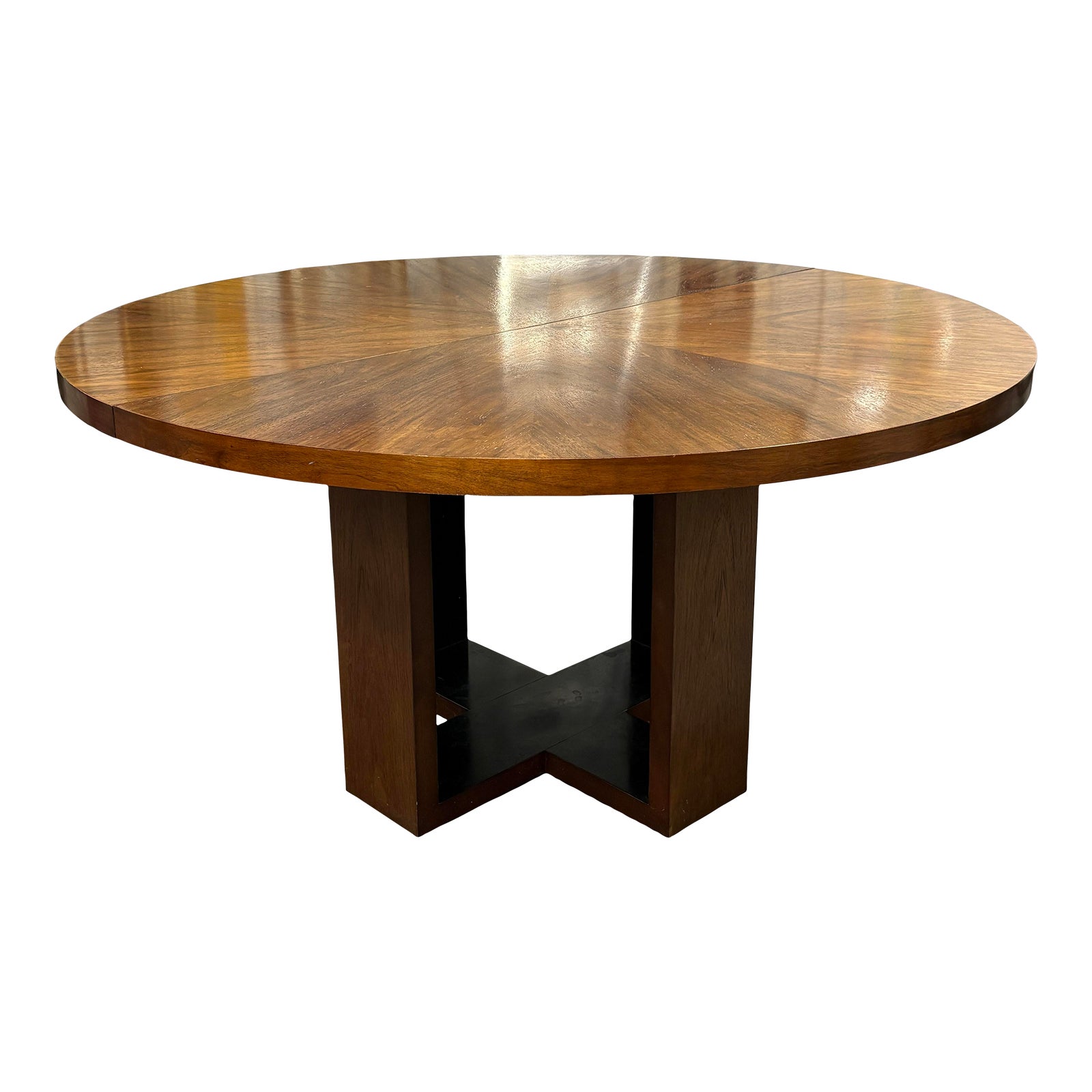 Large Round Wood Cross Base Dining Table in the Style of Bruno Matteson ...