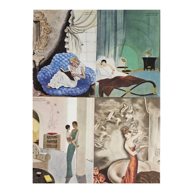 1934 Set of 4-French Art Deco Lithographs-Women at Home, Matted | Chairish