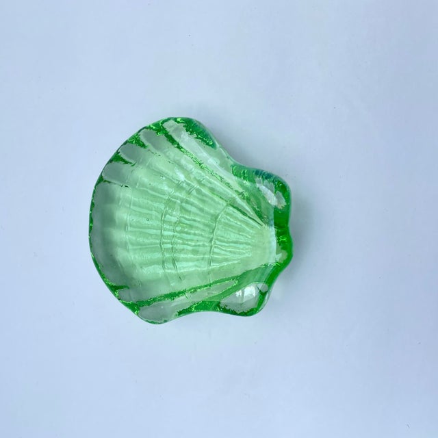 Coastal Green Iridescent Glass Clam Shell Paper Weight | Chairish
