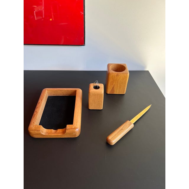 Vintage Oak Desk Organizer Set - 4 Pieces | Chairish
