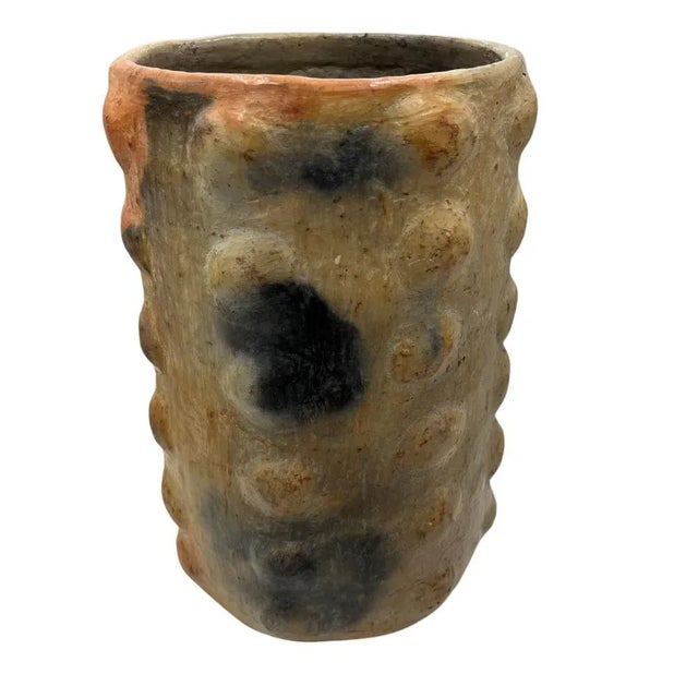 Sejnane Cylindrical Clay Bumpy Vessel - Light Large | Chairish