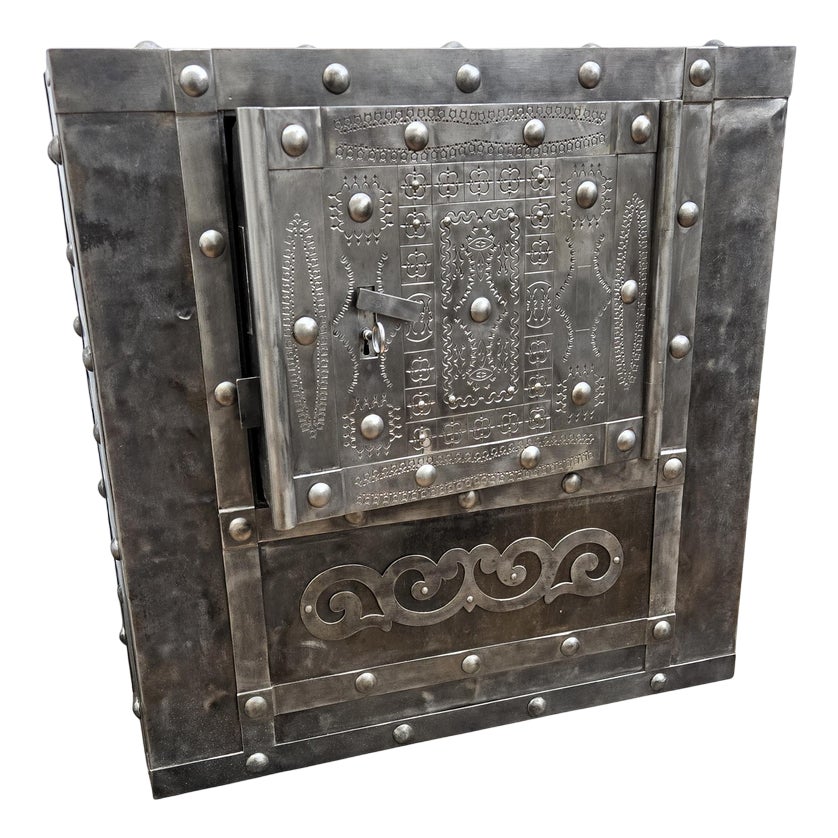 18th Century Italian Wrought Iron Hobnail Safe | Chairish
