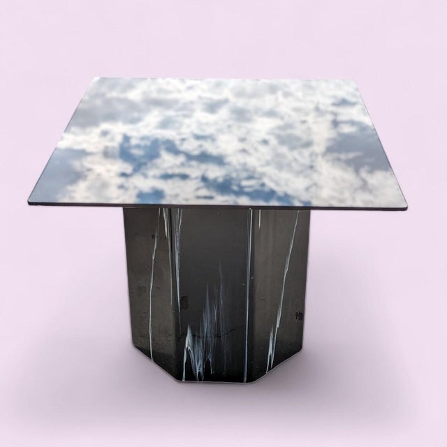 Postmodern Faux Marble Pedestal Side Table – Ceramic & Glass, 1980s ...