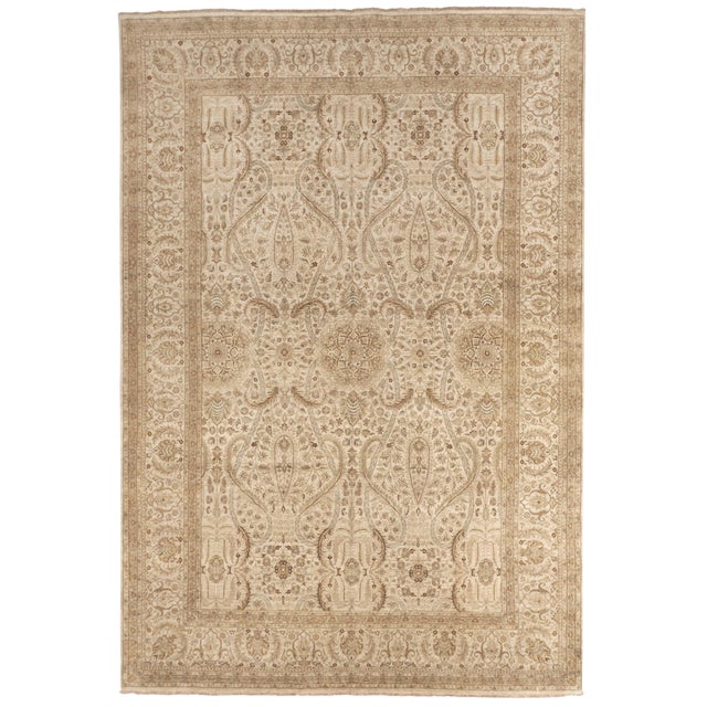 Hand-Knotted Neutral Floral Indian Rug - 9'10"x 14'6" | Chairish