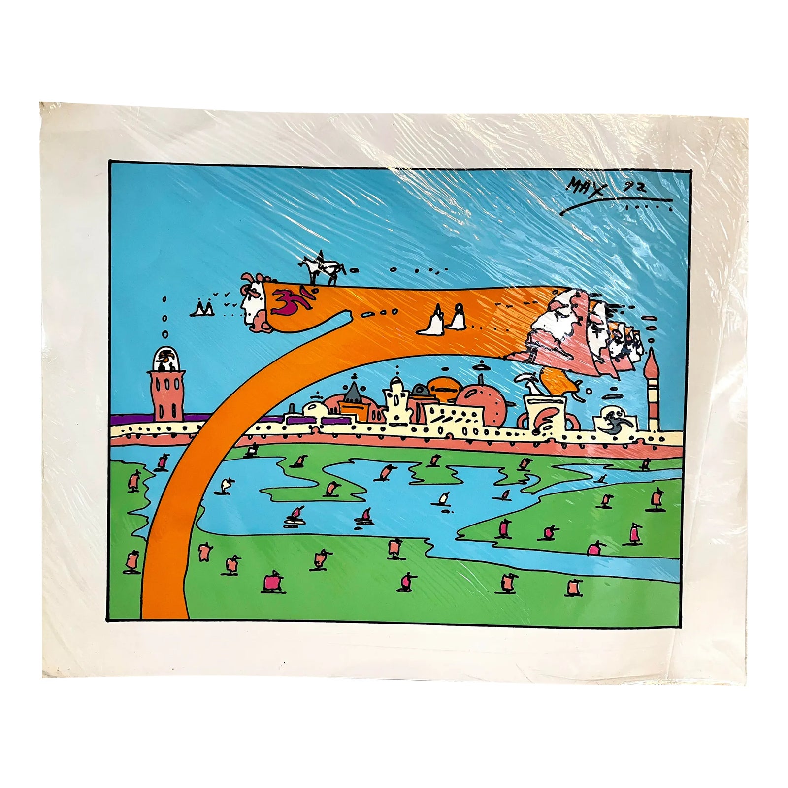 Vintage Peter Max Poster Cityscape 1972 | Chairish
