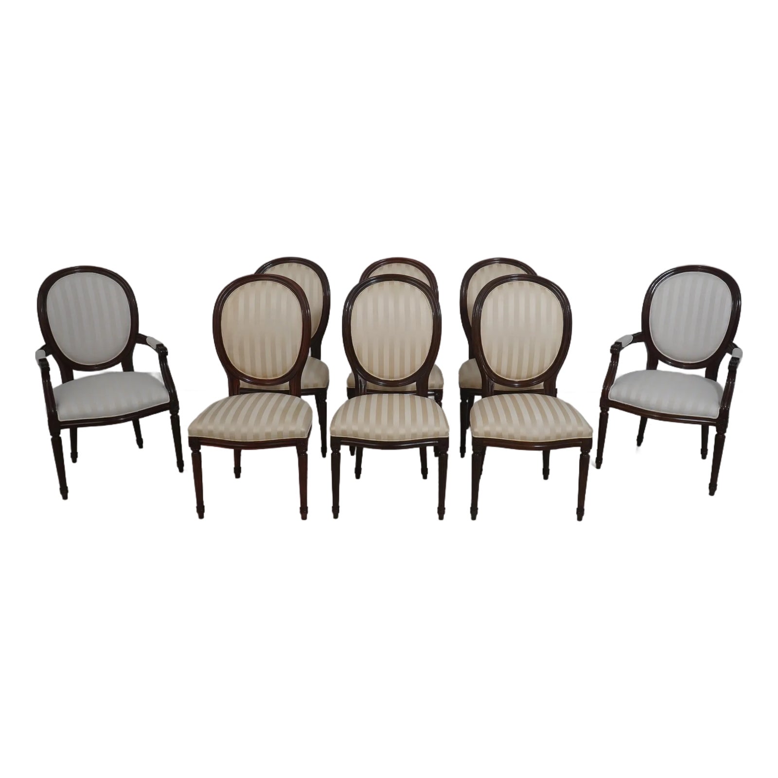 Set of 8 Stickley Oval Back Louis XV Mahogany Dining Chairs | Chairish