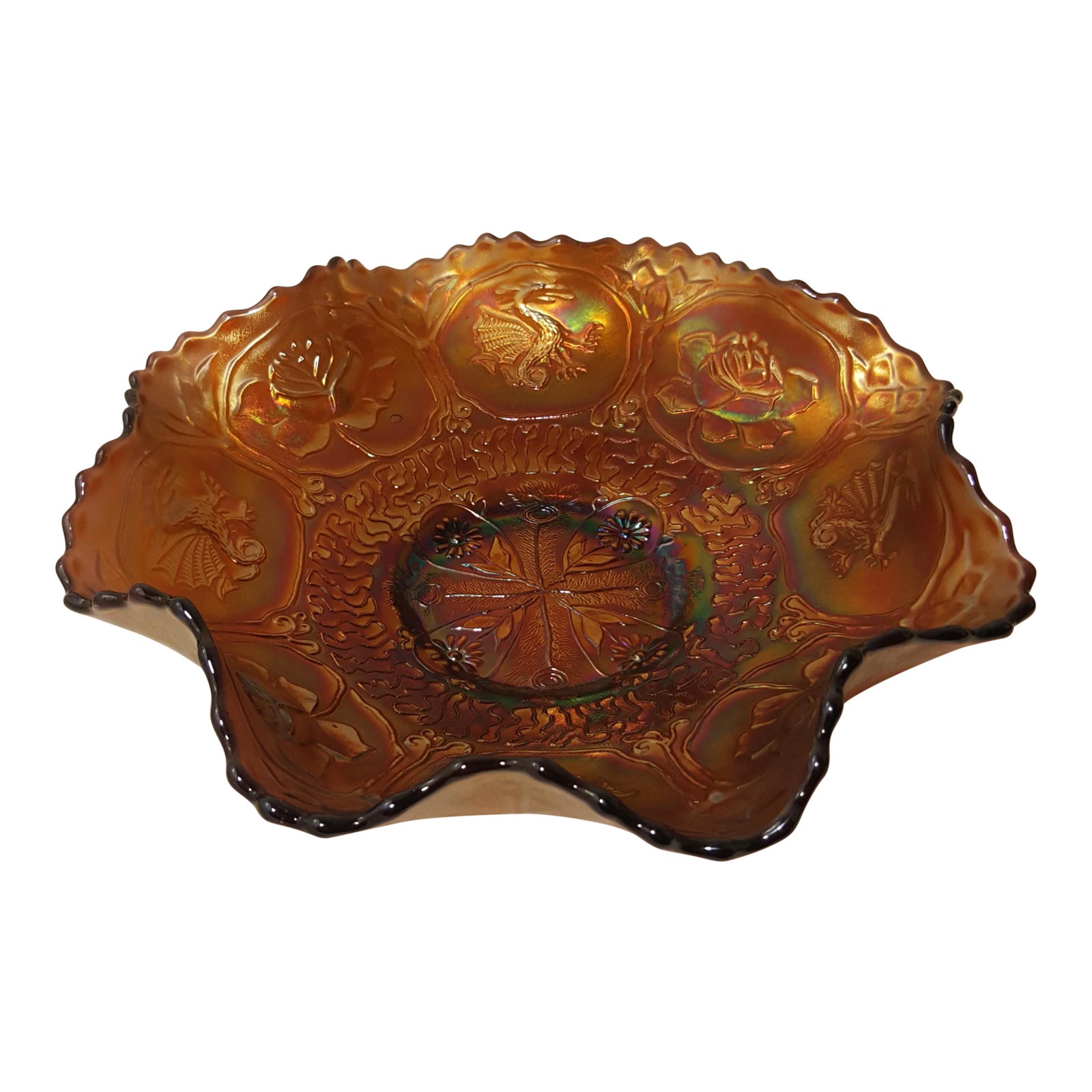 Fenton Amethyst Dragon and Lotus Carnival Glass Bowl | Chairish