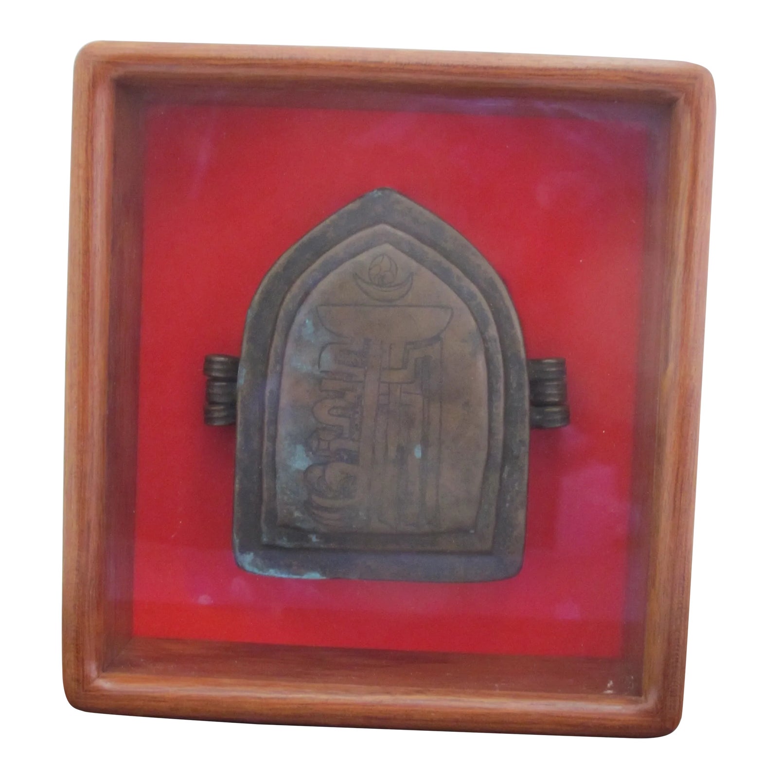 Antique Copper Om Engraved Tibetan Gau Traveling Altar Box in Wood Case ...