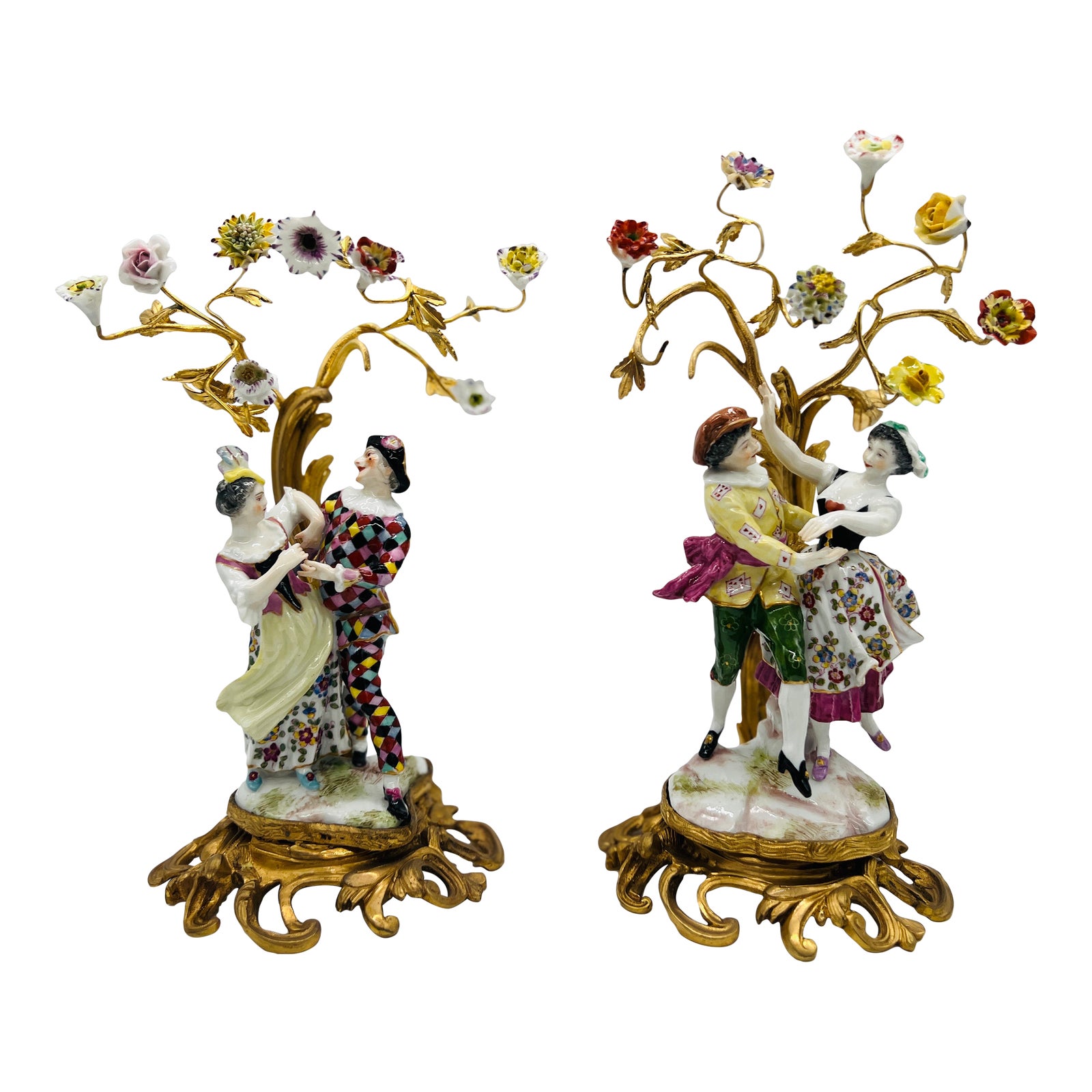 Pair, Louis XV Style Signed Gilt-Bronze & Samson Porcelain Floral ...
