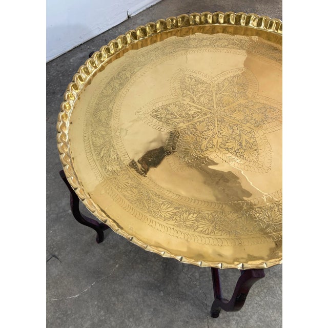 Vintage Moroccan Style Brass Scalloped Tray Table on Collapsible Wood ...