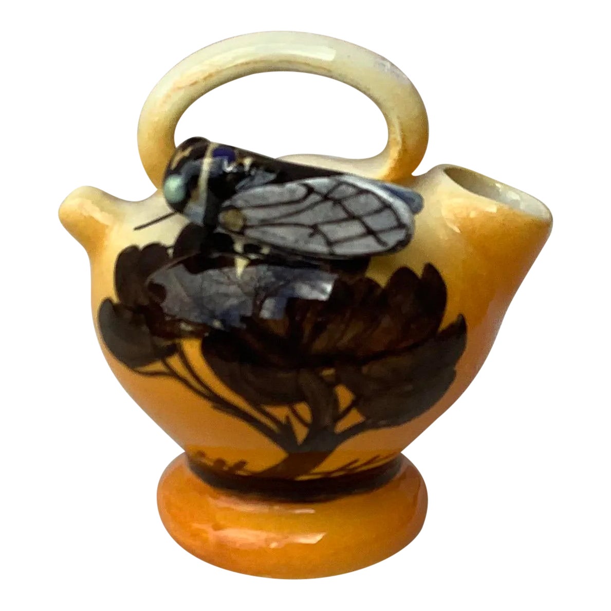 Majolica Cicada Handled Pitcher Sicard | Chairish