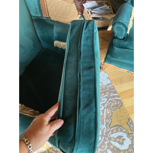 Pair of Custom Large Wingback Chairs Emerald Green Velvet Oak SeaShell ...