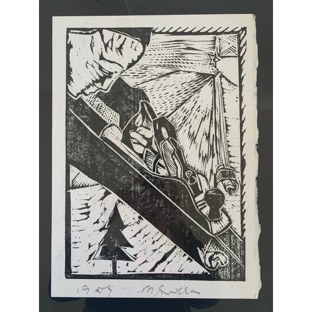 1970s Linocut Winter's Star Woodcarver - Signed | Chairish