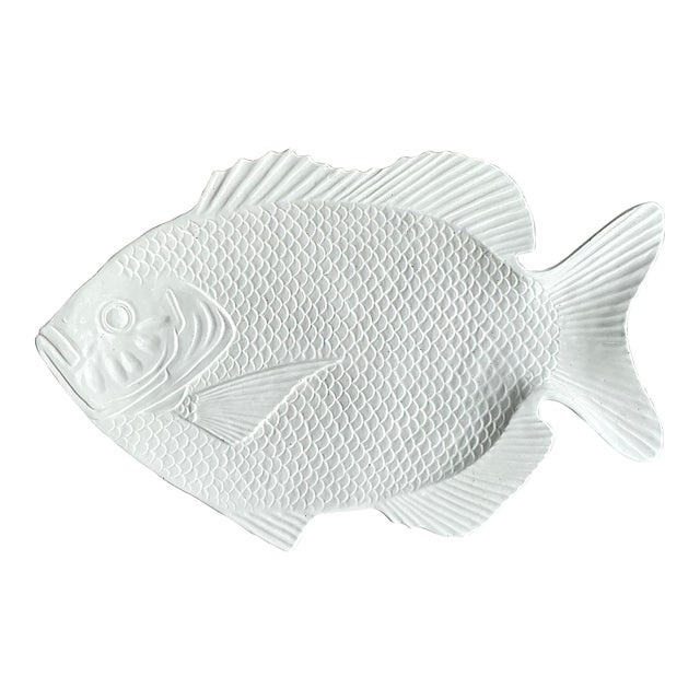 Vintage Costal Matte Glazed Ceramic Fish Platter | Chairish