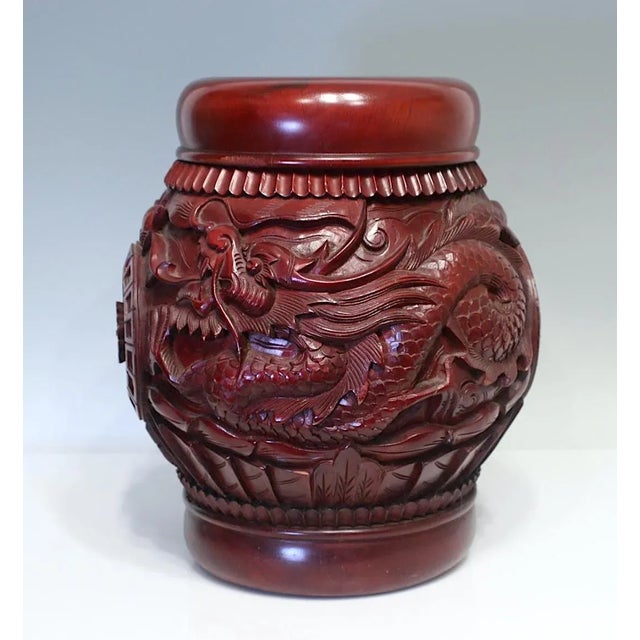 Large Chinese Red Lacquer Wood Rice Storage Barrels Containers / Dragon ...