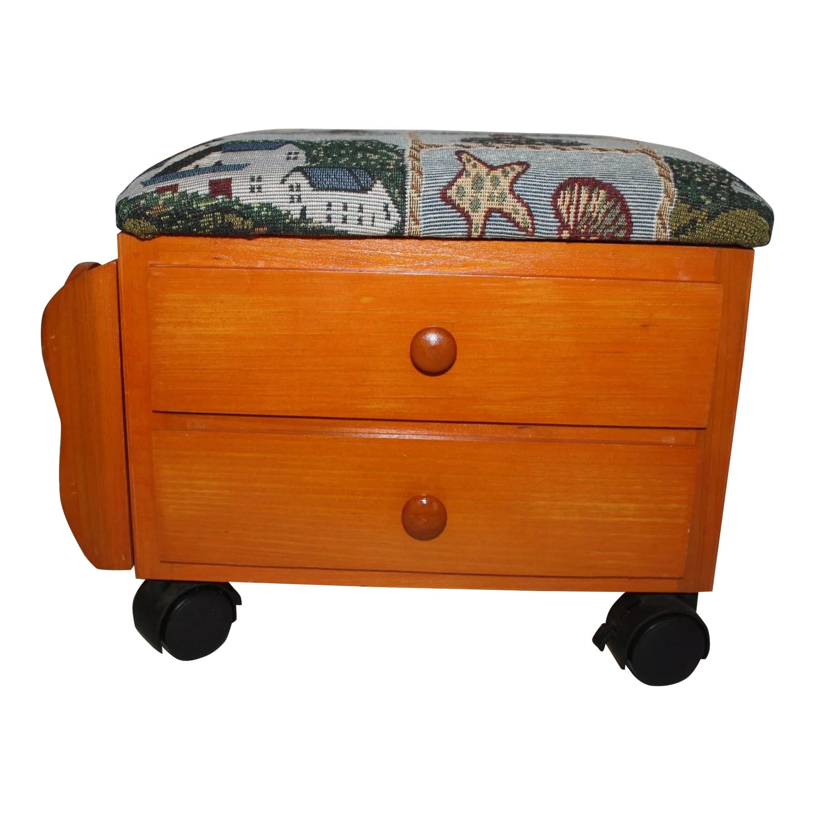 Vintage Wood Foot Stool With Storage & Drawers | Chairish