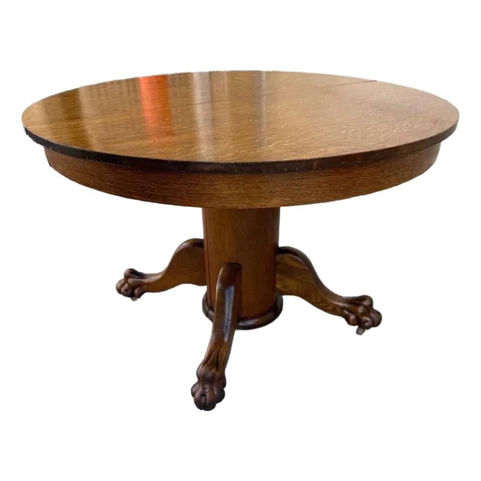 Antique Early American Style Claw Feet Tiger Oak Round Dining Table ...