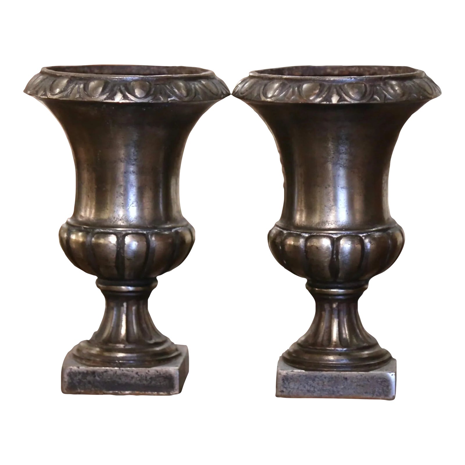 Pair of 19th Century French Neoclassical Polished Iron Campana Form ...