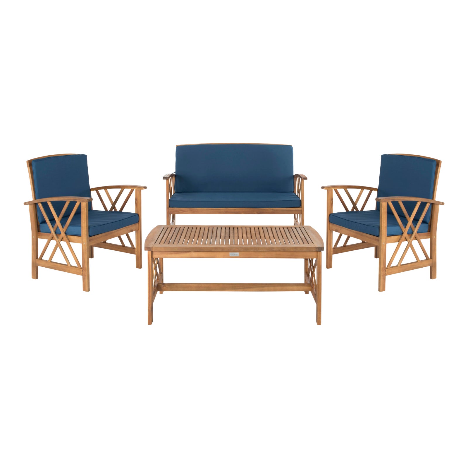 Modern Outdoor Set in Natural Look & Navy - 4 Pieces | Chairish