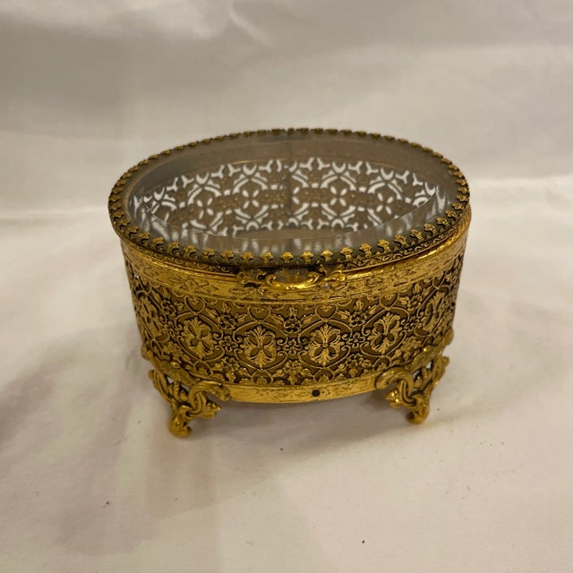 Mid 20th Century French Filigree Brass Jewelry Casket | Chairish