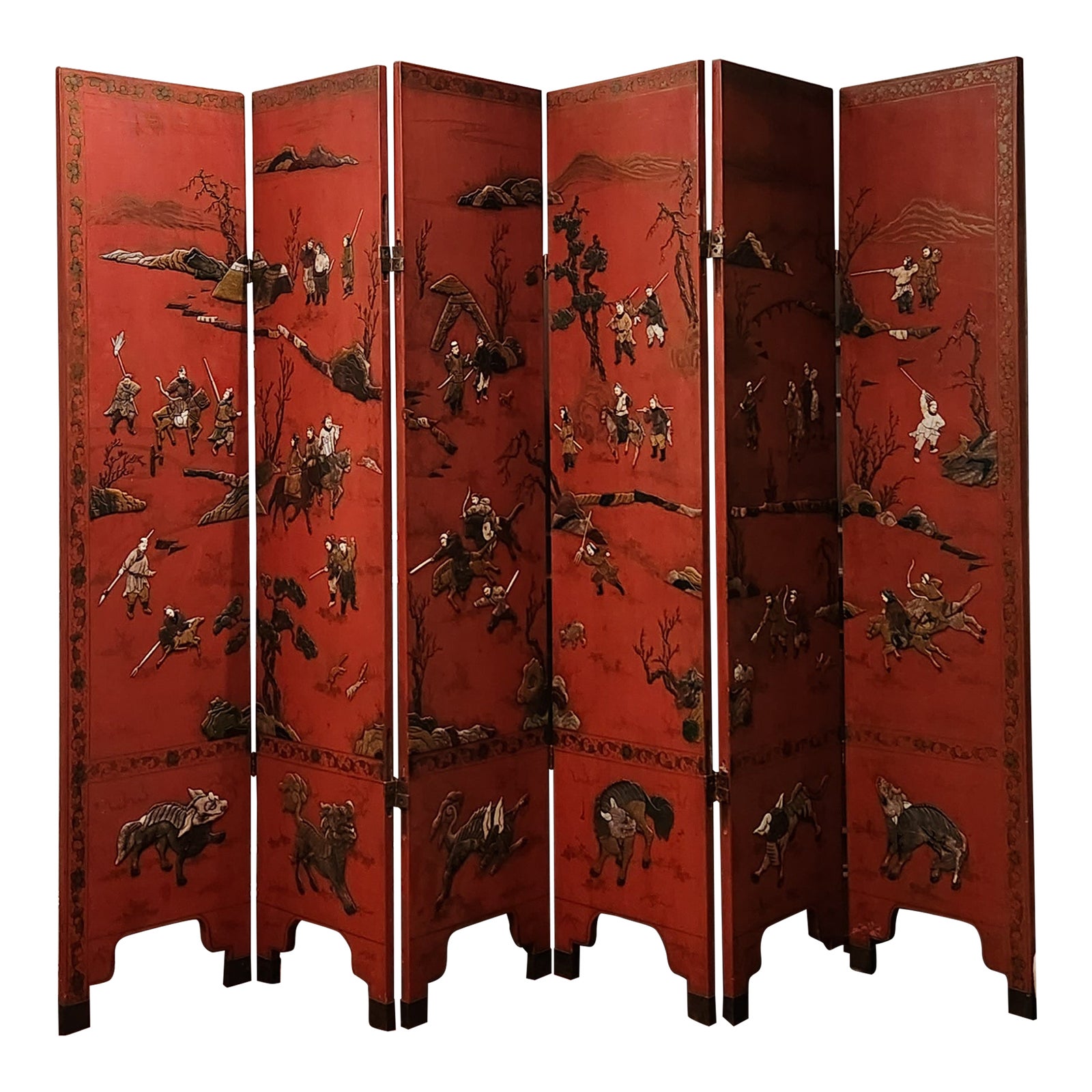Late 19th Century Chinese Lacquered Screen | Chairish