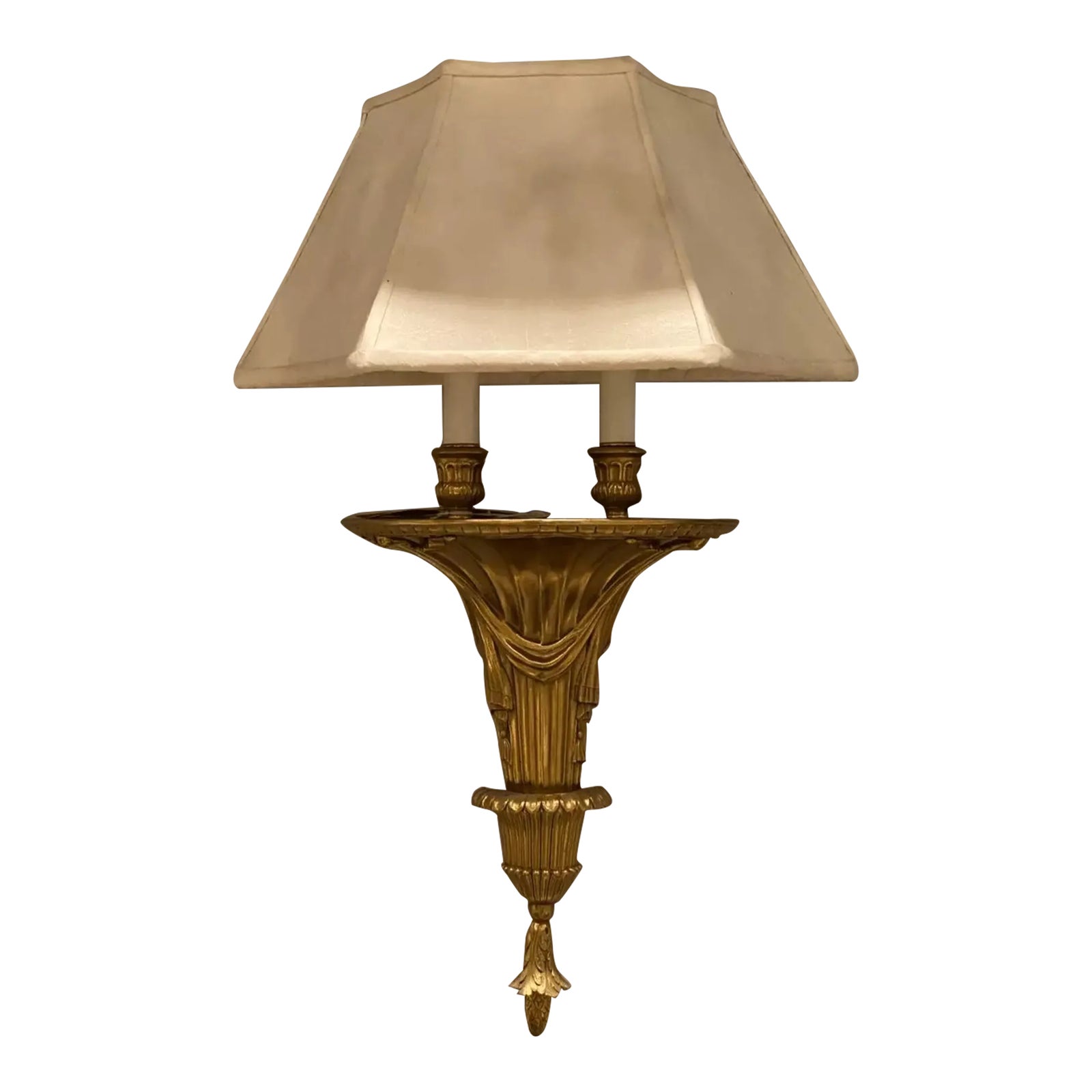 1950s Regency Style Giltwood Wall Hallway Sconce With Shade | Chairish