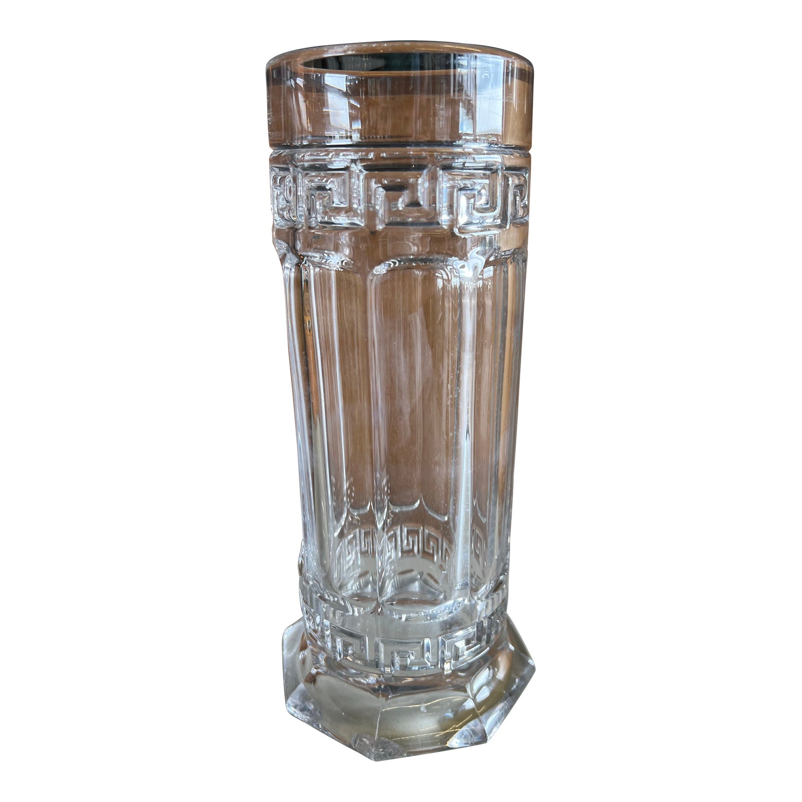 1912 Crystal Glass Grecian Border Greek Key Vase by Heisey | Chairish