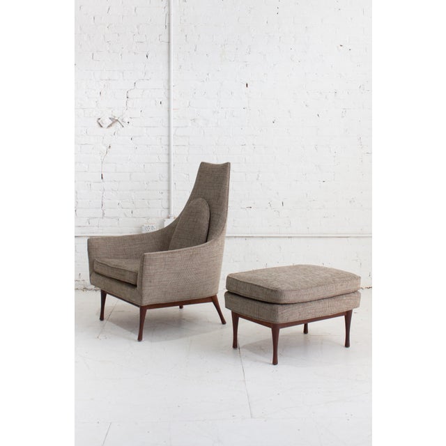 Mid Century Modern High Back Chair and Ottoman | Chairish