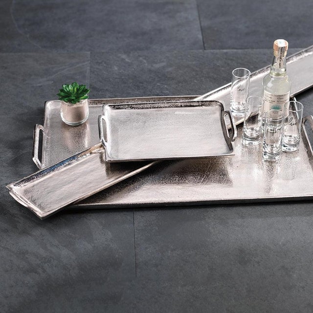 Rectangular Aluminum Tray with Handles, Silver | Chairish