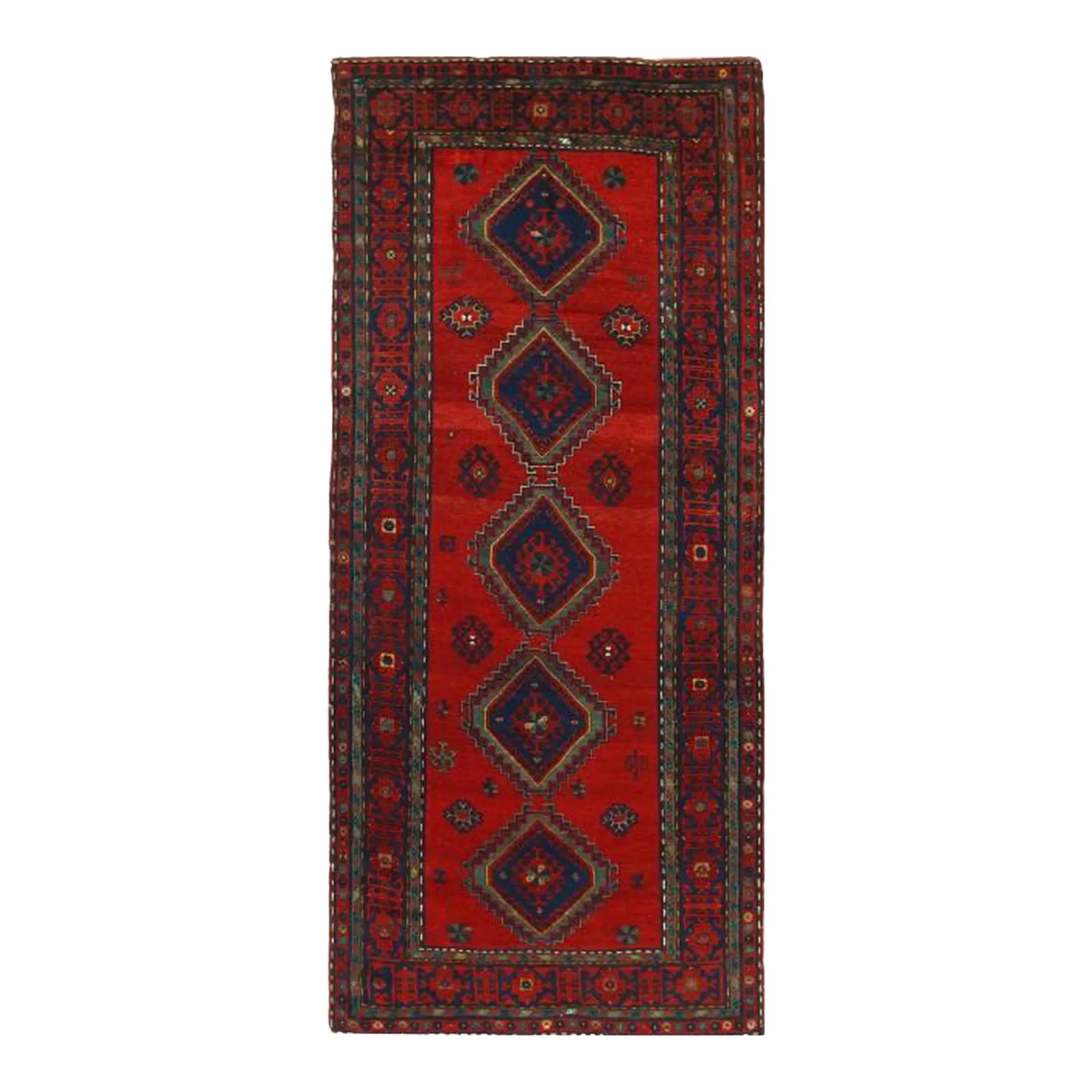 2020s Red Russian Antique Kazak Runner | Chairish