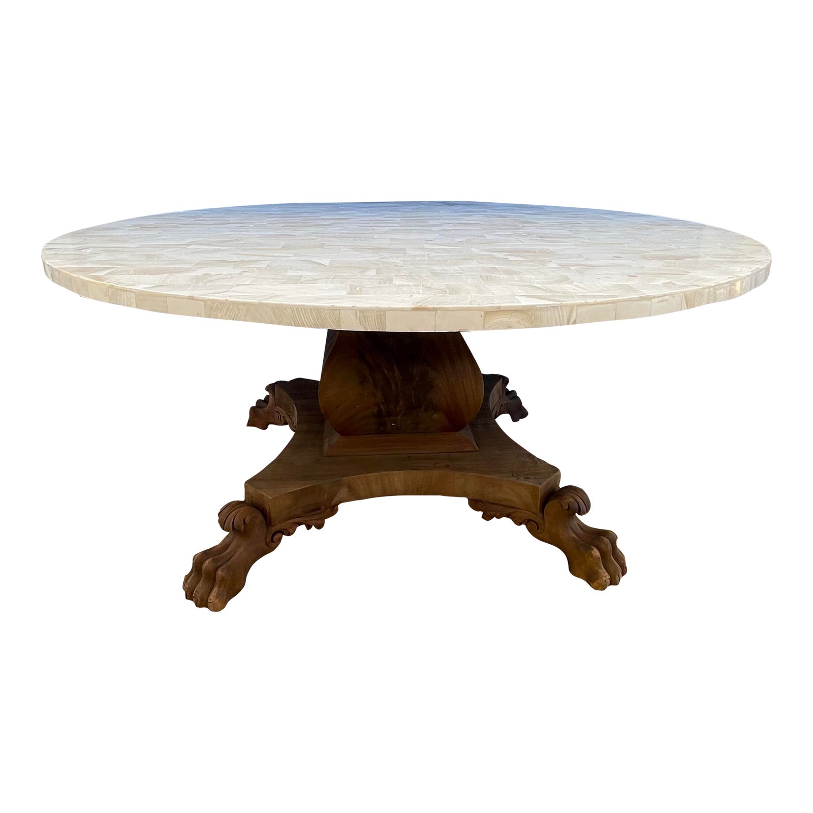 Antique Mahogany Lion's Paw Dining Table With Contemporary Table Top ...