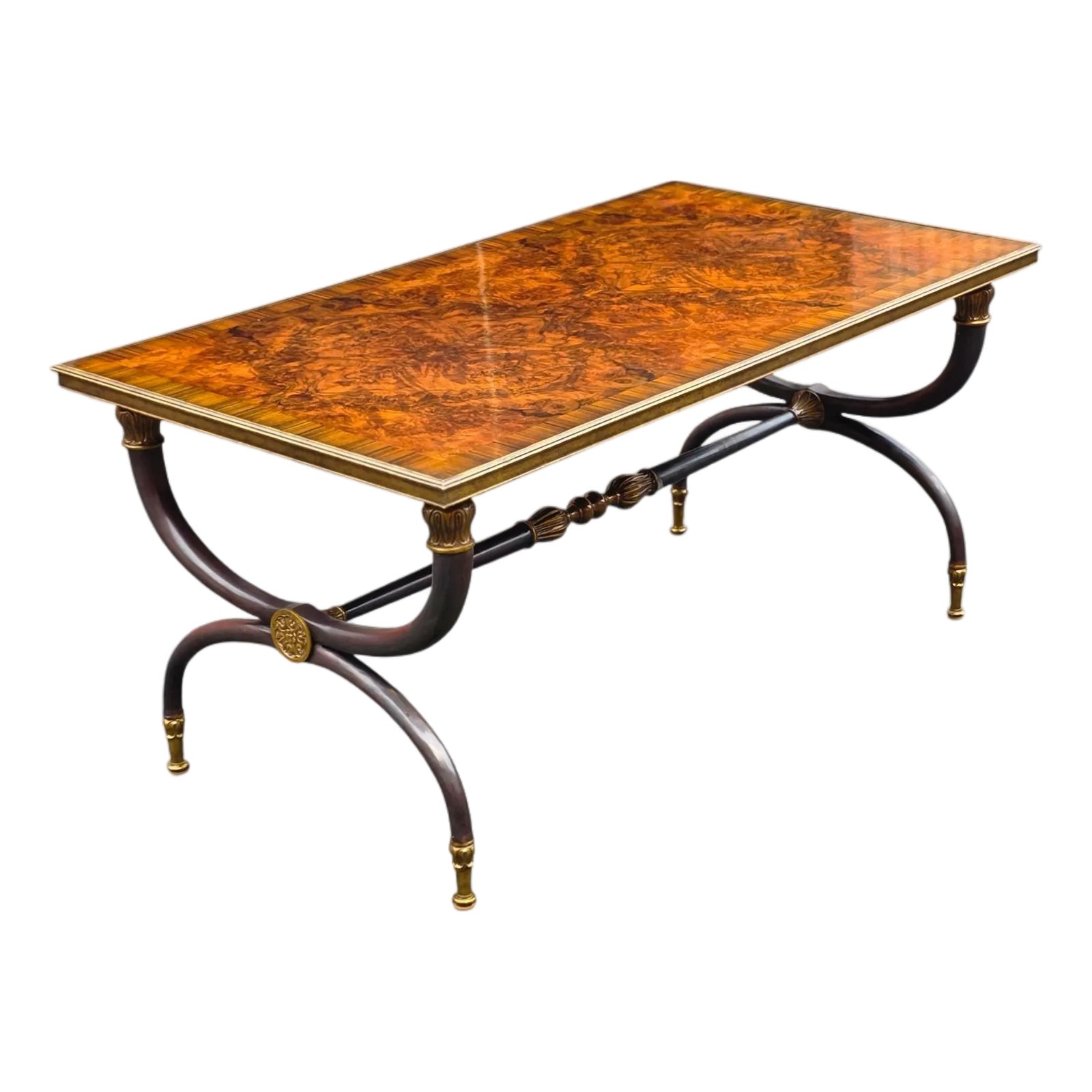 La Barge Neoclassical Revival Dark Patinated Iron, Brass and Burl Wood ...