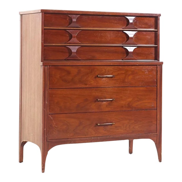 Kent Coffey Perspecta Mid Century Rosewood and Walnut Highboy Dresser Casegoods Storage