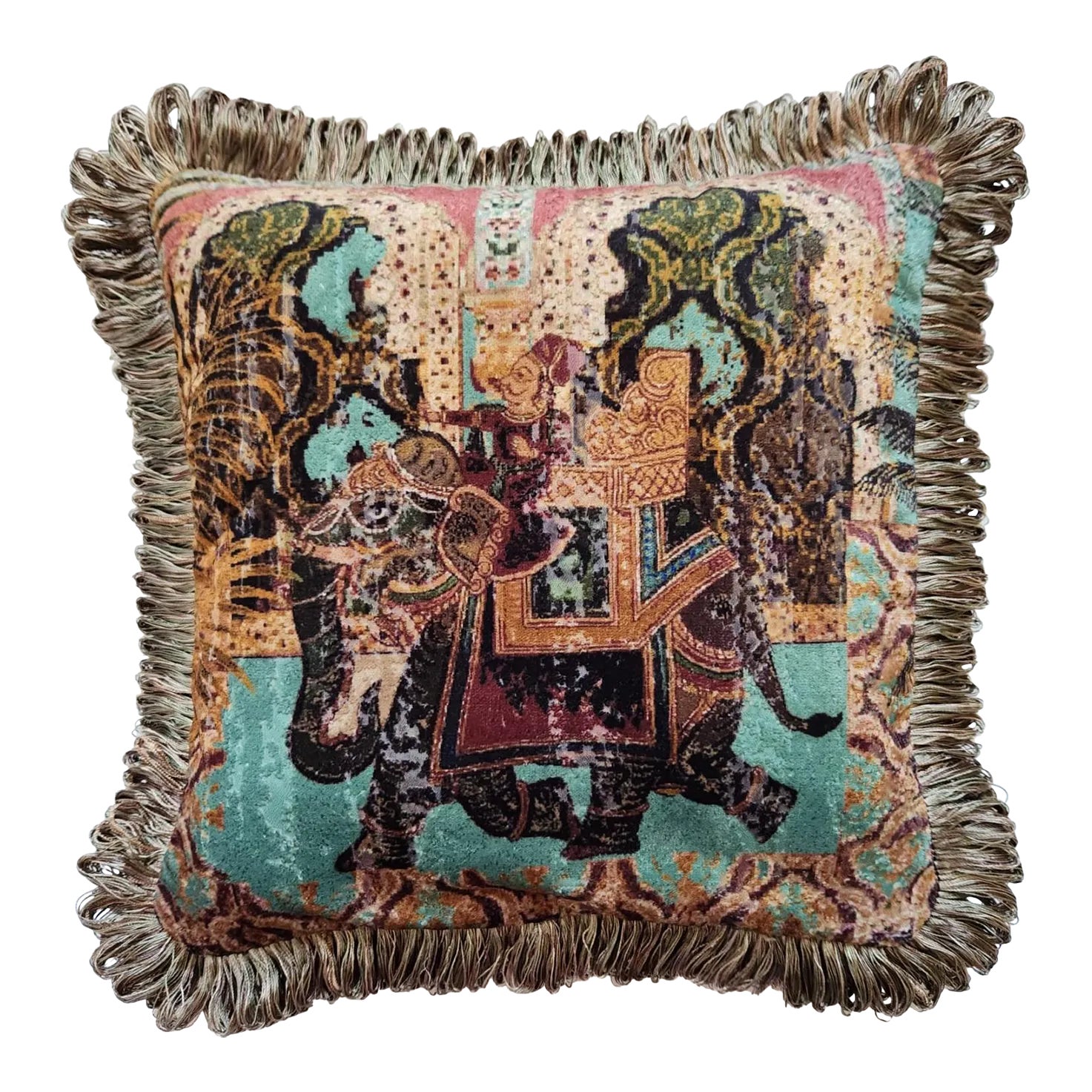 Indian Chinoiserie Velvet Pillow With Fringe - the Sultan Ride in ...