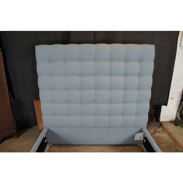 Bernhardt Avery Fabric Modern Blue Panel Tufted Queen Size Bed | Chairish
