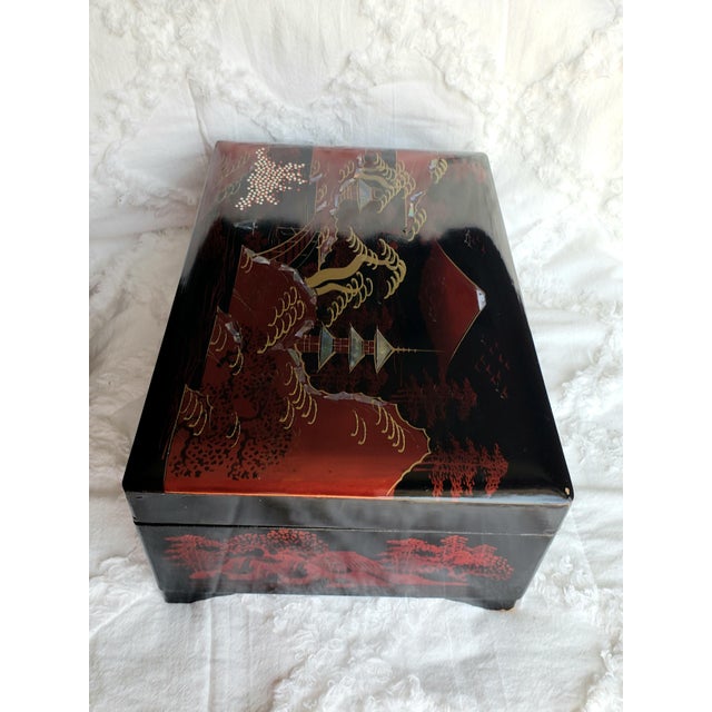 Mid 20th Century Japanese Black Wooden Lacquer Abalone Inlaid Jewelry ...