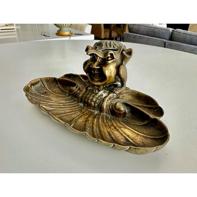 English Late 19th Century Bronze Gargoyle Shell Inkwell | Chairish