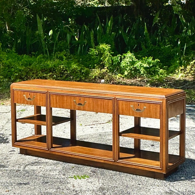Vintage Boho Drexel Heritage Campaign Console Table | Chairish