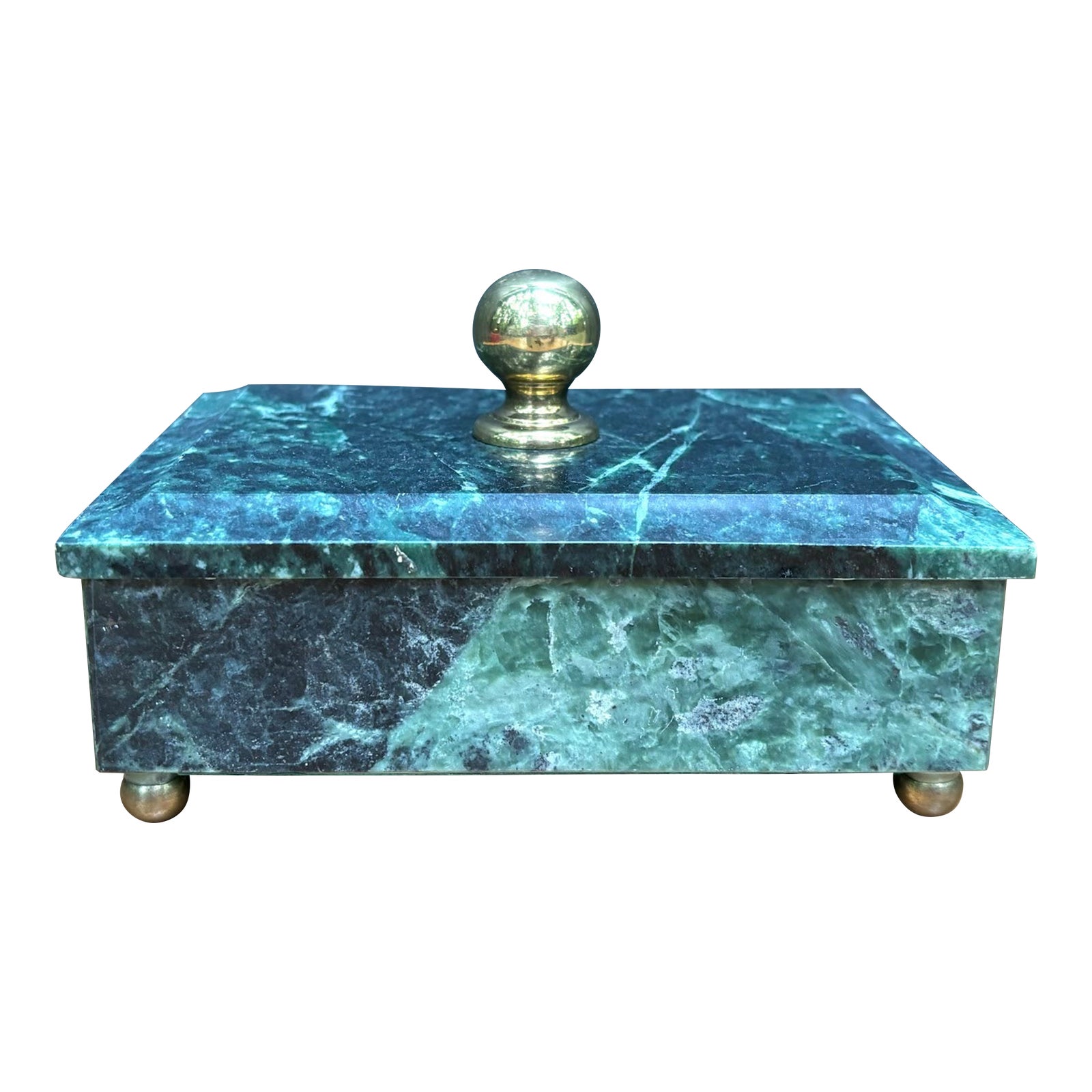 Green Marble Lidded Trinket Box | Chairish